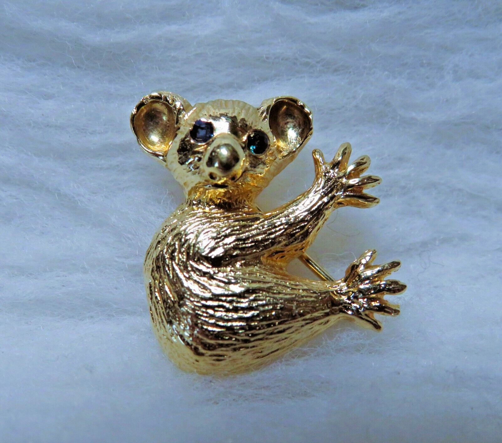 14K gold Koala Bear pin brooch Blue Sapphire Eyes - Gem