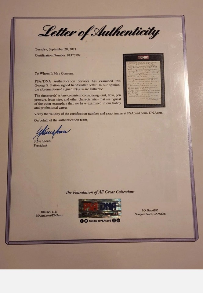 George Patton Autograph Letter PSA DNA Signed Auto WW2 Military General ...