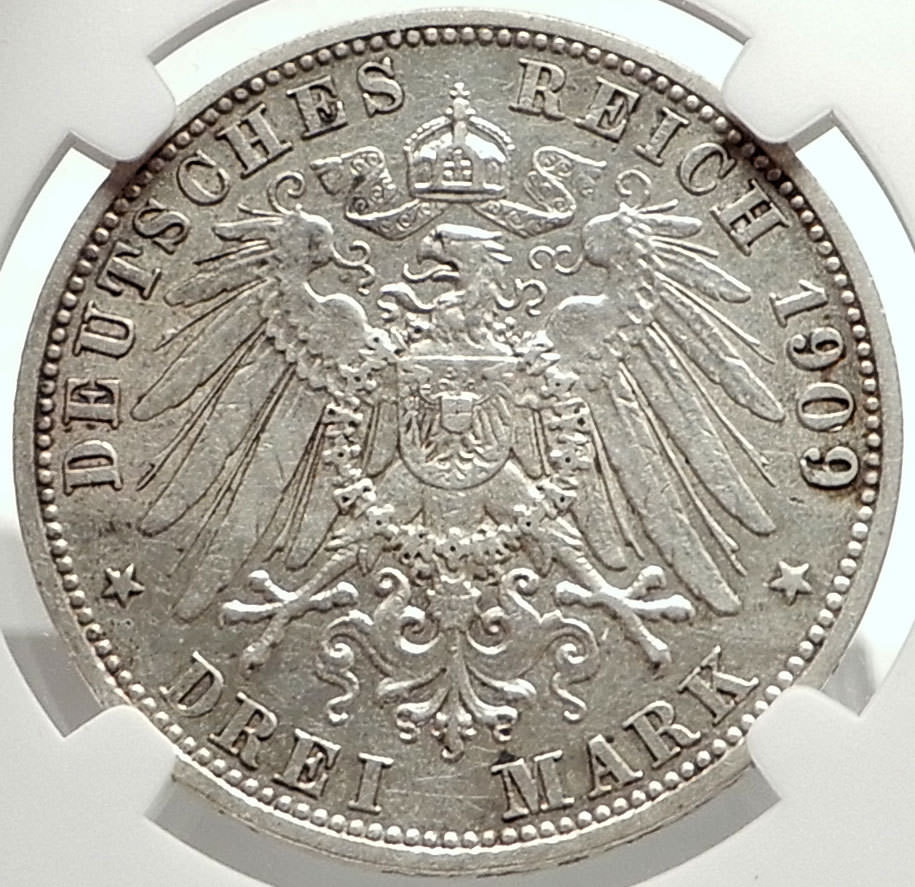 1909 GERMANY German State King of Bavaria OTTO I Silver 3 Mark Coin NGC ...