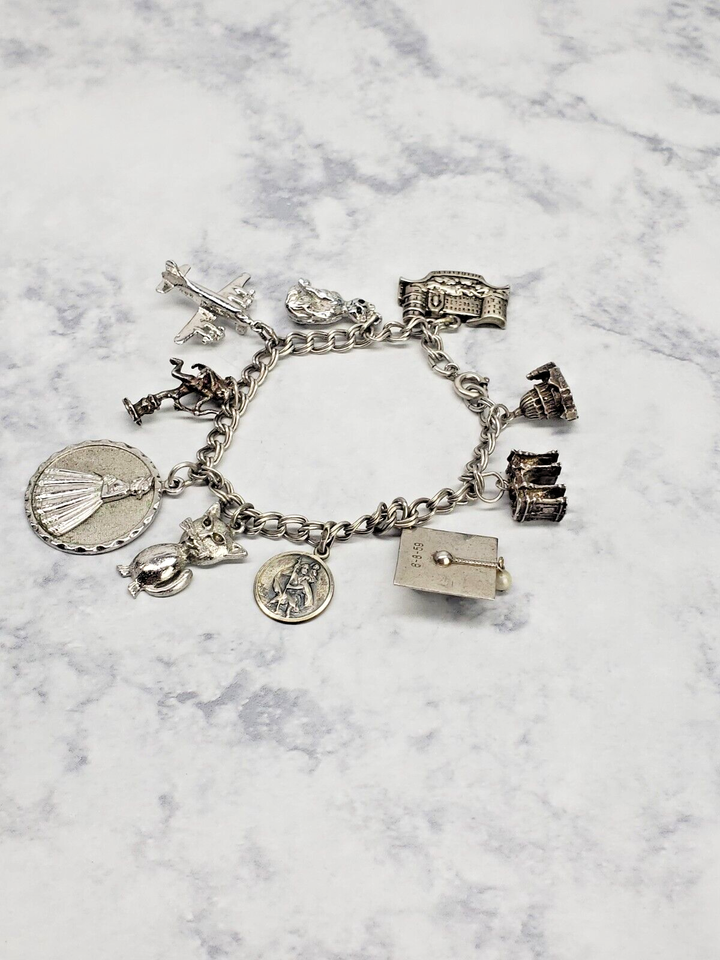 Charm Bracelet Sterling Silver Gemstone Charms Diamond Topaz 800 ...