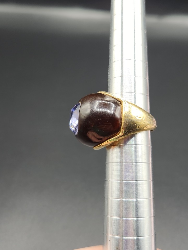 Kenneth Jay Lane Brown Resin Purple Crystal Gold Tone Cocktail Ring | eBay