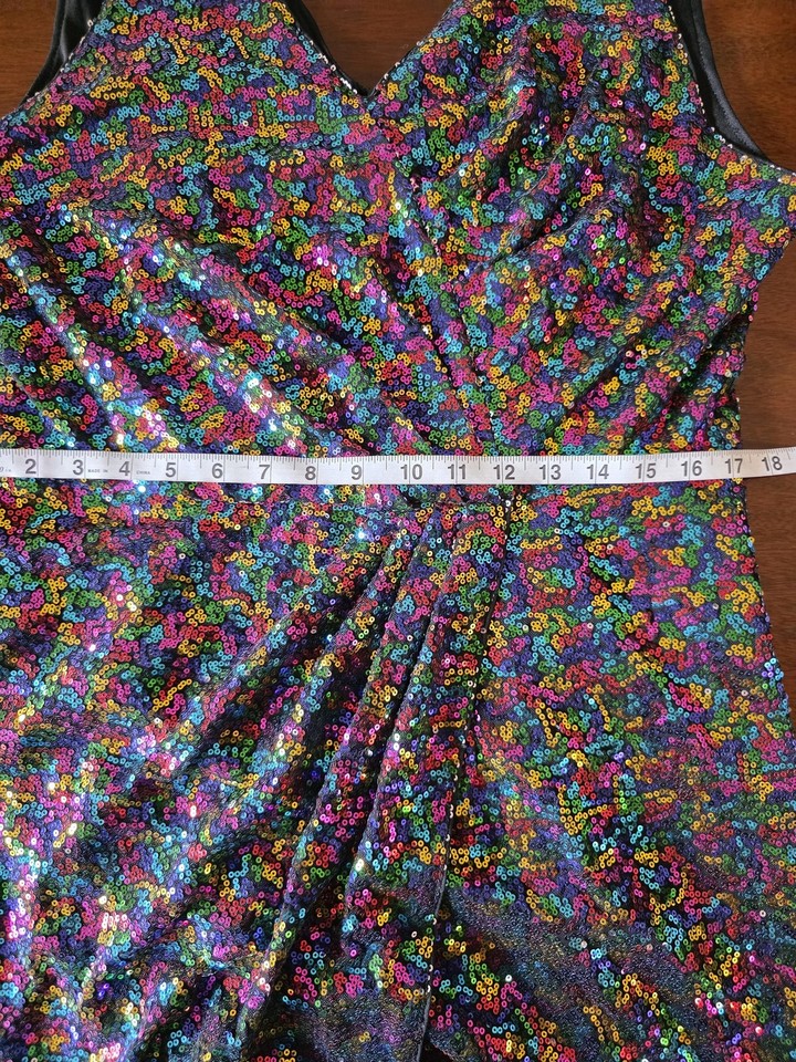 Grace Karin NWT Dress Womens XL Black Multicolor Sequin V-Neck Ruched ...