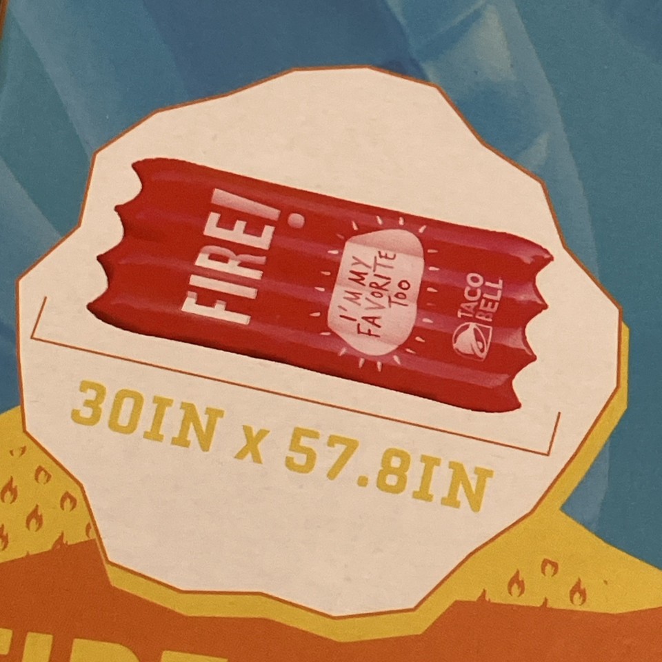 TACO BELL Inflatable Fire Hot Sauce Packet Pool Swim Float (57.8” L x ...