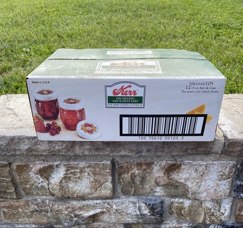 Vtg Kerr Decorated Jam & Jelly Jars & Lids 8 Oz. Case of 12 Sealed NOS ...