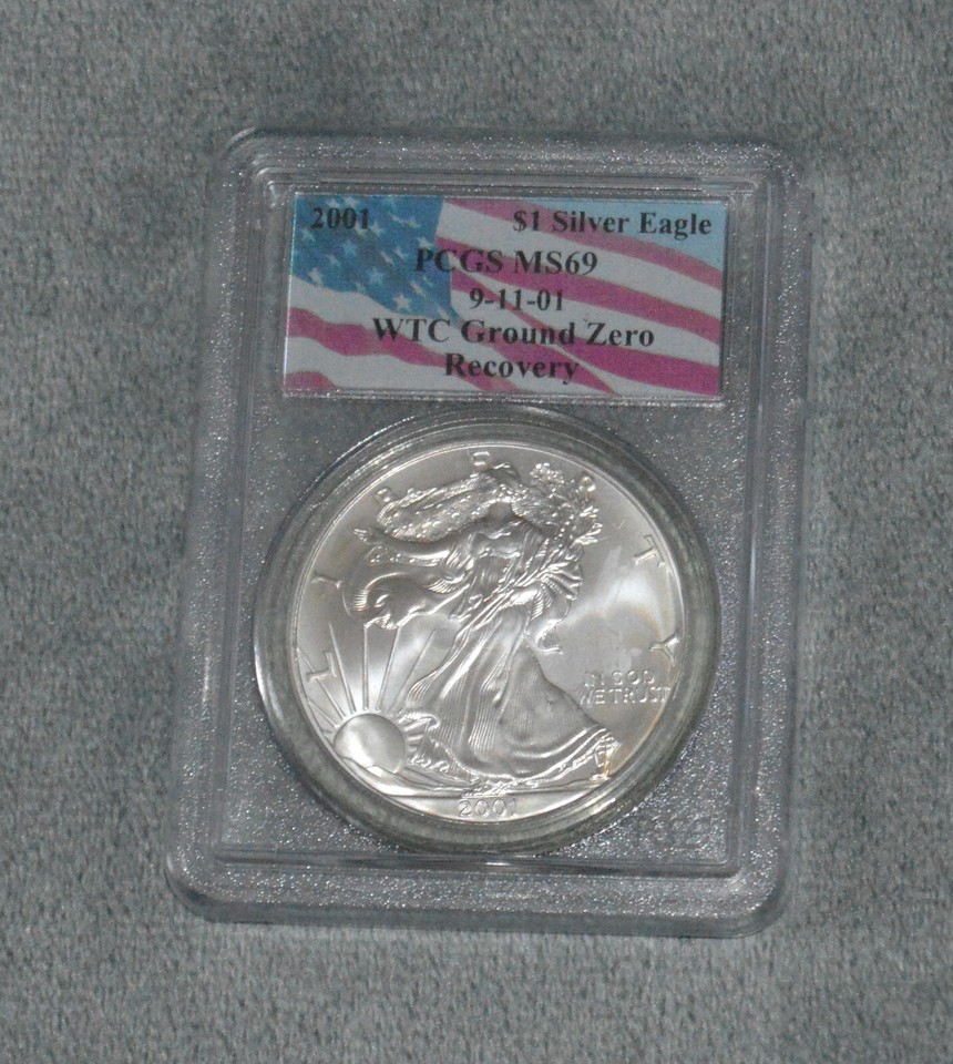 WTC Artifact Ground Zero Recovery 2001 Silver Eagle PCGS Coin World ...