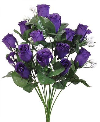 14 Purple Rose Buds Artificial Silk Fake Faux Flowers Bouquet Bush ...