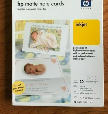 hp Matte Note Cards 6x8 inch scored to fold to 6x4 w/ envelopes and CD ...
