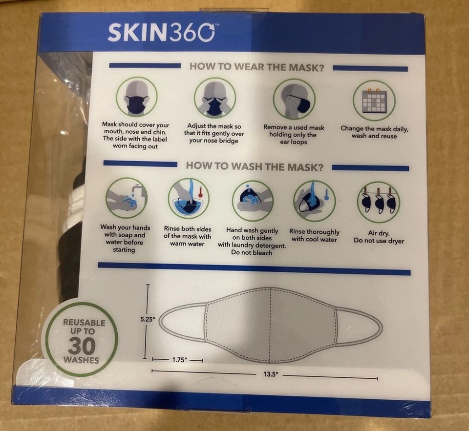 New 6Packs SKIN360 Premium Reusable Cloth Face Mask Size L/XL Black ...