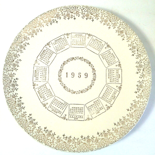 1959 Calendar Plate 10" Birthday Anniversary Year Vintage Decorative ...