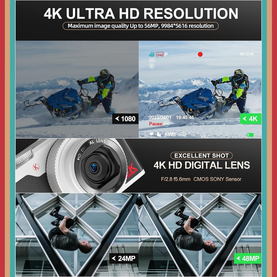 NBD Digital Camera 5K 64MP 18X 3'' Flip Screen Video Camera For Youtube ...