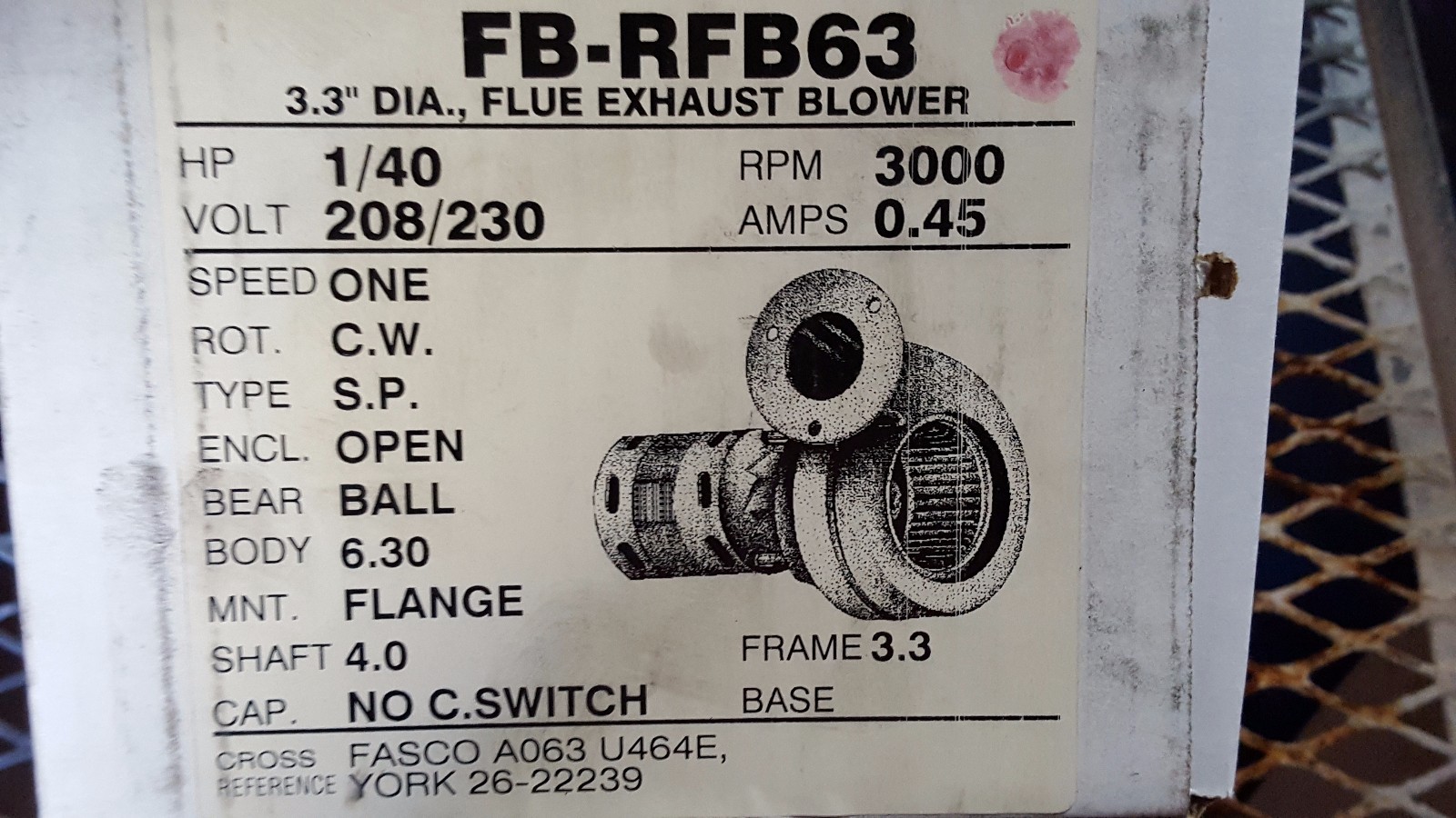 New ROTOM 3.3" Flue Exhaust Motor FB-RFB63 1/40HP 3000RPM A063 U464E 26-22239 | eBay