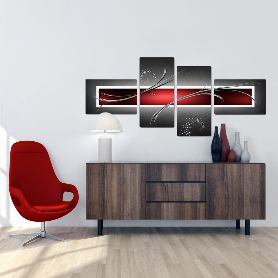Large Red Black Grey Abstract Canvas Pictures 160cm XL Wall Art 4091 ...