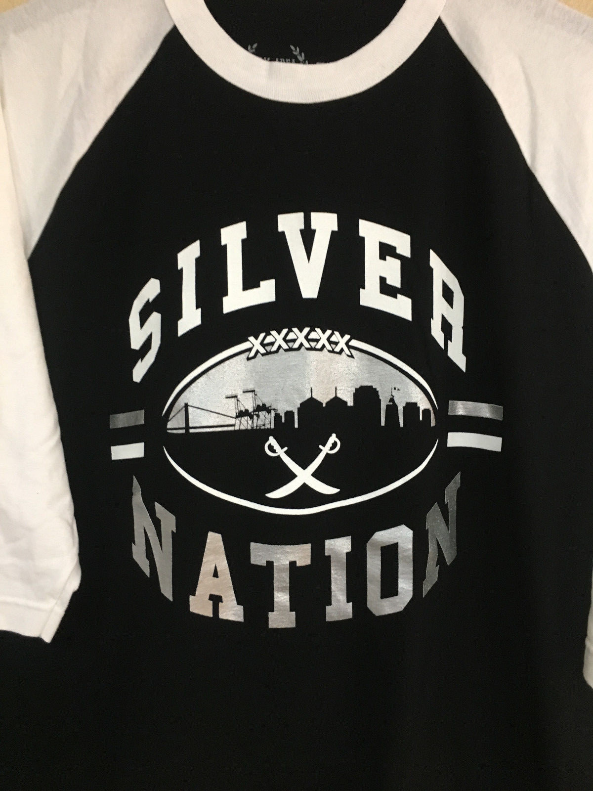 SILVER NATION Raglan 3/4 Sleeve Black/White Color T-shirt By Bay Area ...
