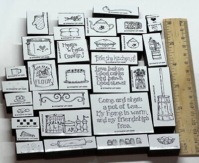 Stampin Up Love Bakes Rubber Foam 32 Stamps Country Kitchen Baking Food ...