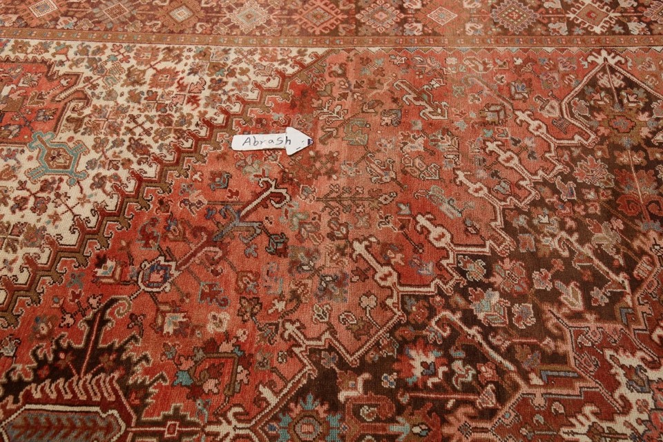 Rust/ Dark Brown Hand-Knotted Wool Vintage Heriz Dining Room Area Rug ...