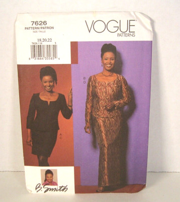 Vogue B. Smith 7626 Lined Top & Straight Skirt Misses' 18-22 Pattern ...