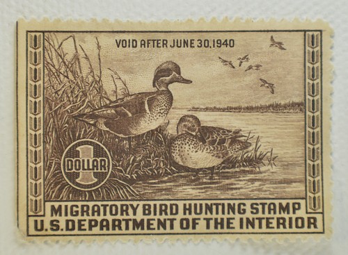 US HUNTING PERMIT STAMP SCOTT #RW6 $1 DEPARMENT OF INTERIOR VLH, 1939 ...
