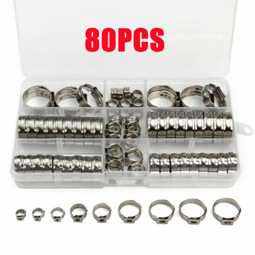 80PCS Stainless Steel Single Ear O Hose Clamp Crimp Air Water Fuel Pipe ...