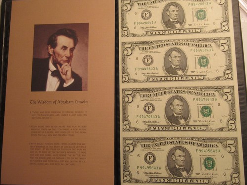 Uncut sheet of 4 1995 $5 Notes, Atlanta, UNC, FRN, in folder | eBay