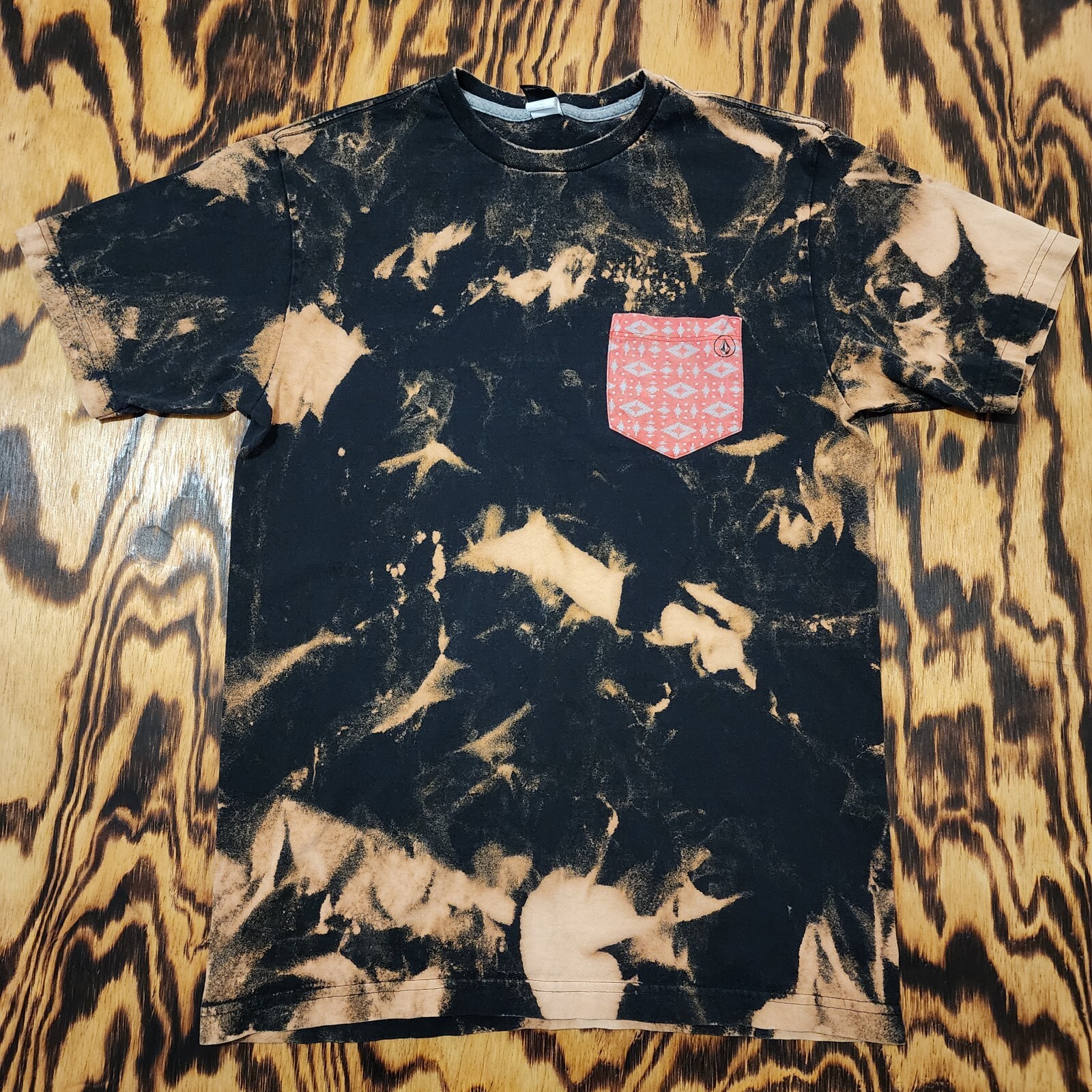 Volcom T Shirt Mens M Medium Black Acid Wash Bleached Tie Dye Grunge ...