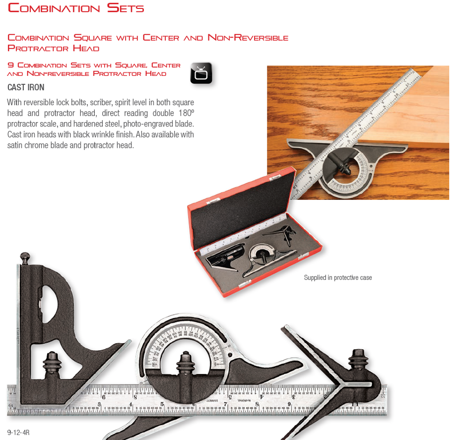 Starrett 9-12-16R Cast Iron Square Center And Non-Reversible Protractor ...