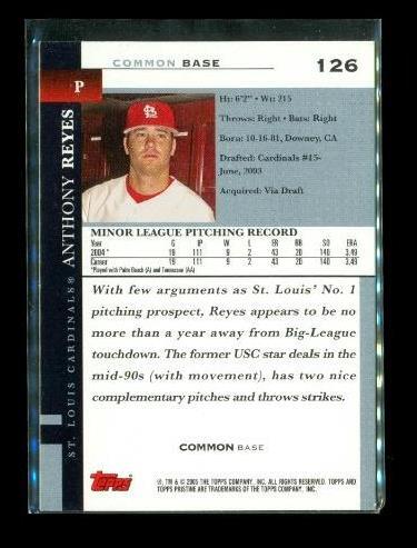 2005 TOPPS PT COMMON BASE Baseball Trading Card #126 ANTHONY REYES ...