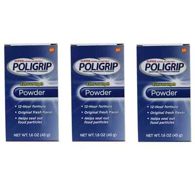 3 x Poligrip Denture Adhesive Fixative Powder 45g (Alternative to Ultra ...
