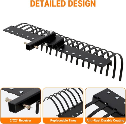 49 Inch Landscape Rake Heavy Duty Rock Rake Fits 2" Receiver for ...