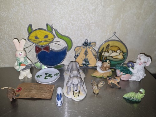 Assorted 13 Piece Miniature & Small Piece Animal Figurine & Trinket Lot ...