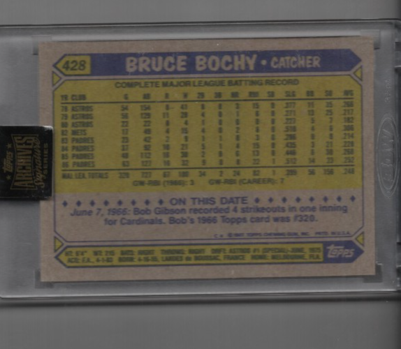 BRUCE BOCHY 2021 TOPPS ARCHIVES BASEBALL AUTOGRAPH #D /99 1986 TOPPS ...
