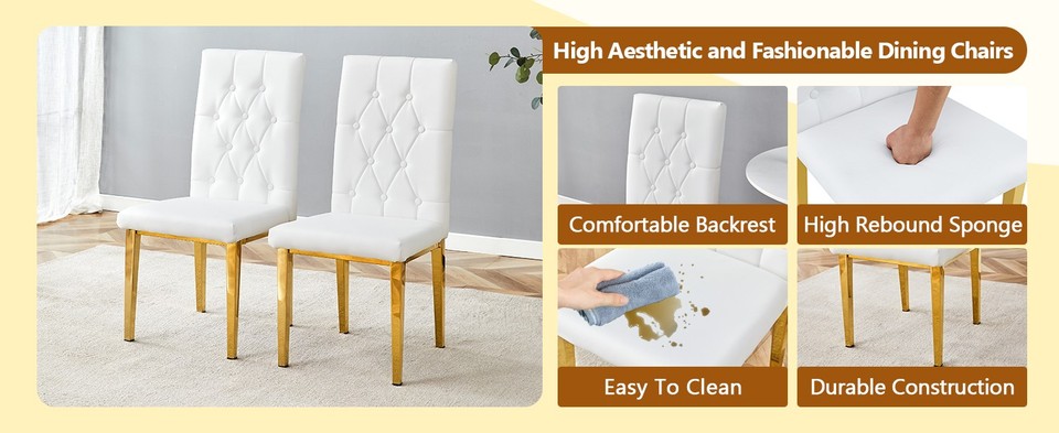 Set of 4 White Dining Chairs: 38.2" High, 20.3" Ergonomic Backrest ...