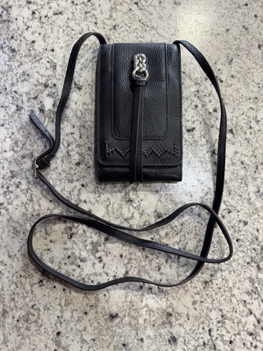 Brighton all Leather Cell Phone Crossbody Wallet Black And Silver | eBay