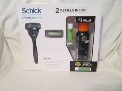 Schick Hydro Sensitive Razor Shave Gift Set, 2 Refills, Shave Gel, Lip ...