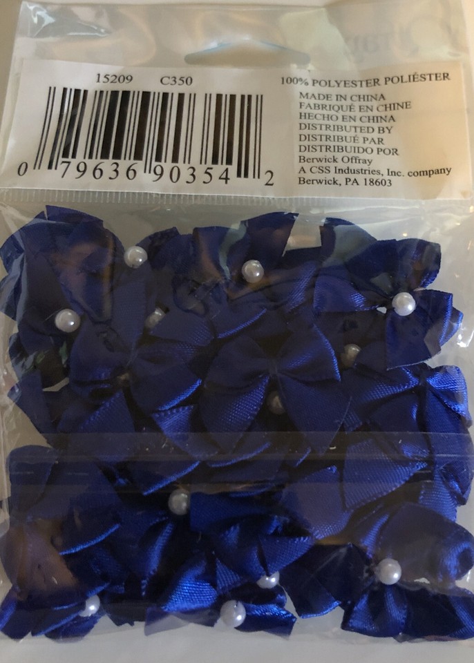 Offray 60 - 7/8" by 1" Ribbon Bows with pearl bead center - Blue | eBay