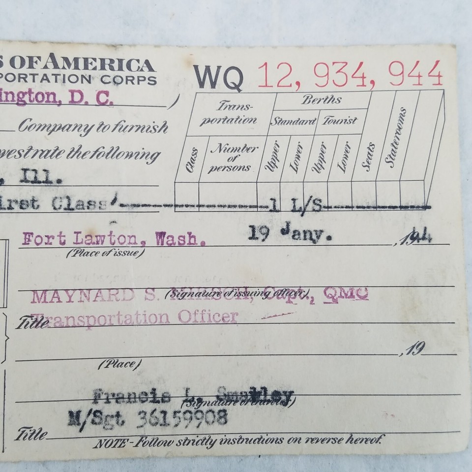WWII US War Department 1944 Government Request Train Transportation ...