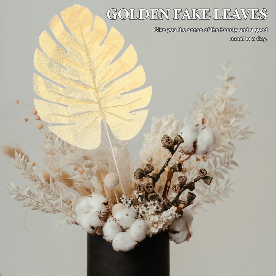 20 Pcs Golden Fake Leaves Simulation Monstera Turtle Leaves Artificial ...