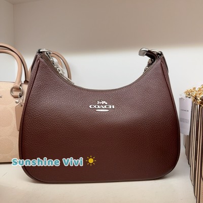 NWT Coach Teri Hobo Bag Leather CV935 Silver/Maple Refined pebble ...