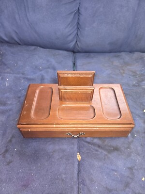 Vintage Men’s Walnut Jewelry Dresser Valet Box with Drawer Organizer ...