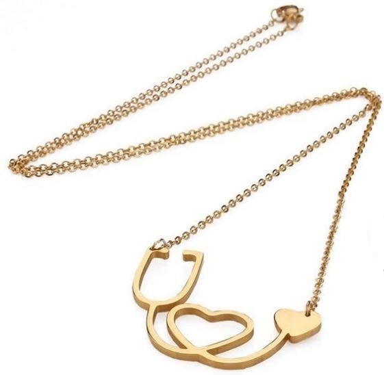 New Medical Doctor Nurse ER Stethoscope Heart Gold Charm Pendant Chain ...