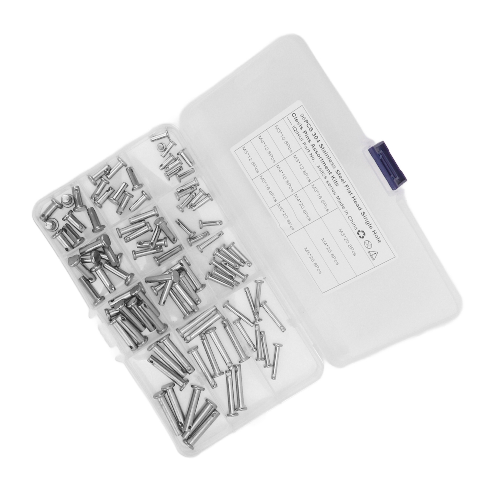 *96pcs 12 Sizes Stainless Steel Clevis Pin Single Hole Flat Head T ...