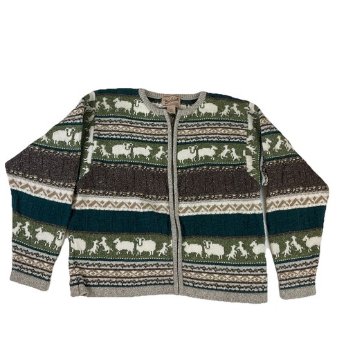 Woolrich Women's Cardigan Sweater MED Zipper Big Horn Sheep Goats Fair ...