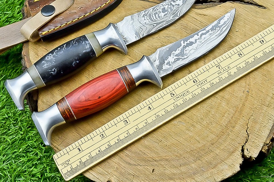 2 PCS Handmade Damascus Hunting Knives – Skinning & Camping Knife Set ...