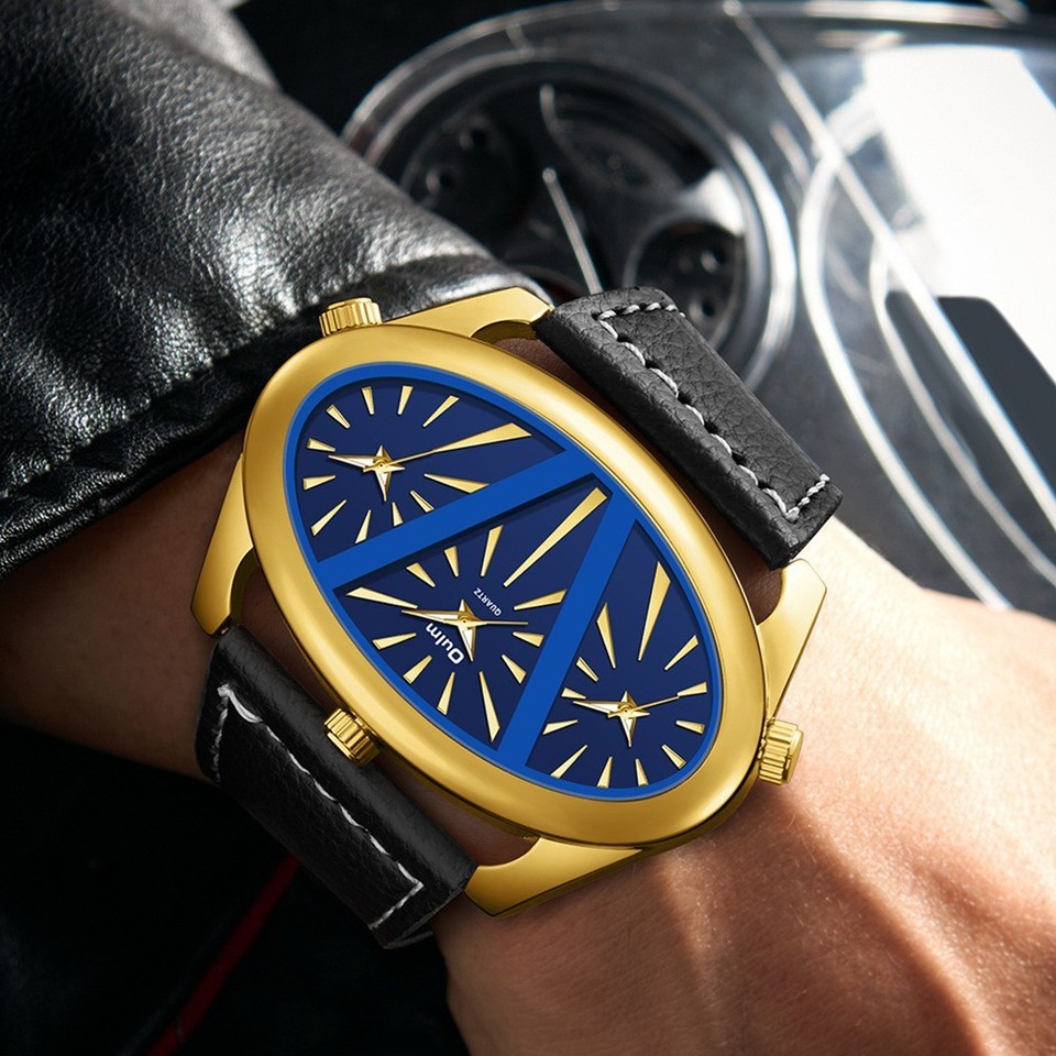 Oulm Trible Time Zone Men's Sports Watch Quartz Casual Leather Strap ...