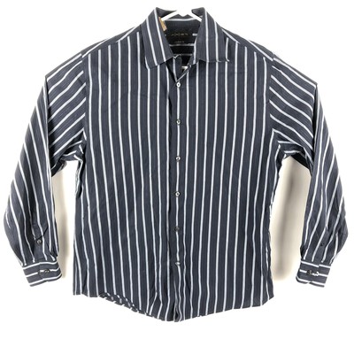 Axist Shirt Mens Large Long Sleeve Button Up Black Blue Striped | eBay