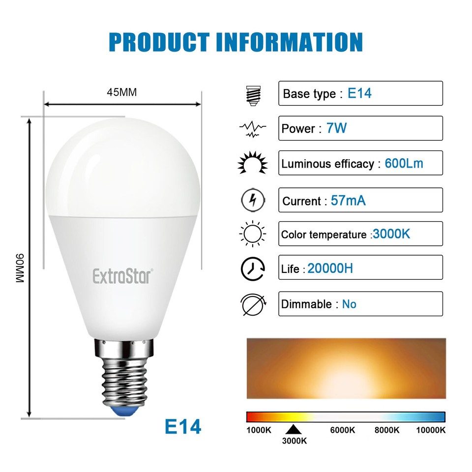 Pack of 6 ,E14 SES LED Golf Round Light Bulb 5W 6W 7W Cold White / Warm ...