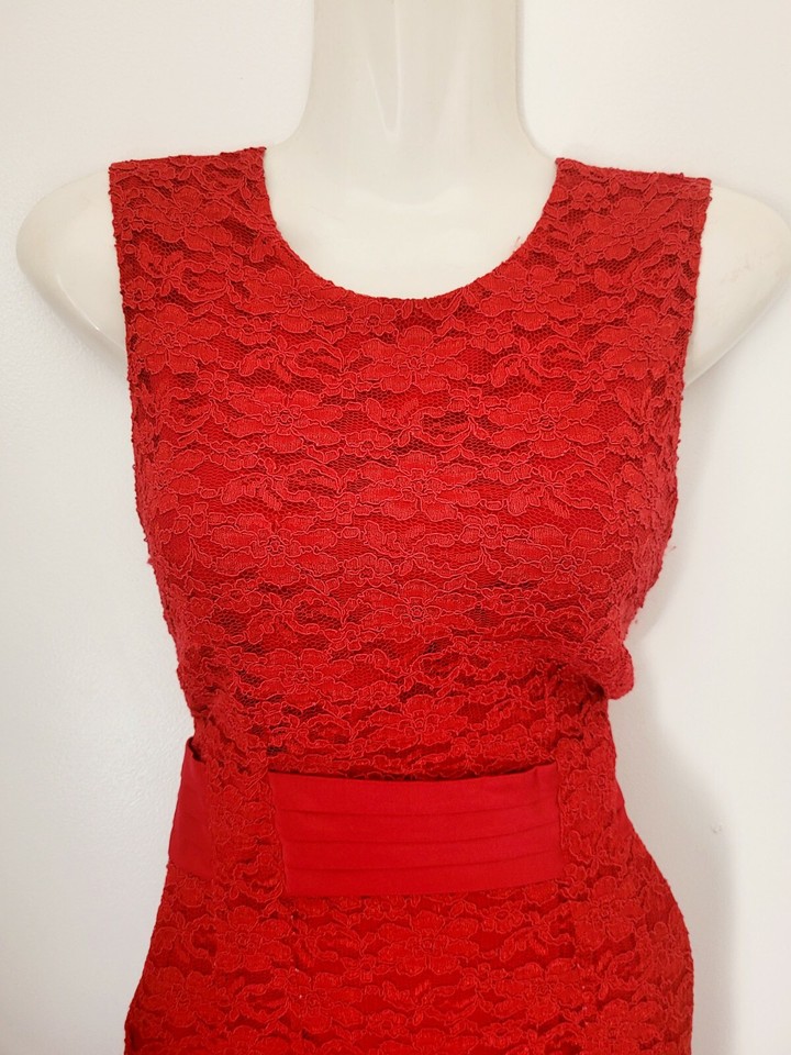 Diana Ferrari Size 6 Red Lace Pencil Knee Length Formal Dress | eBay ...