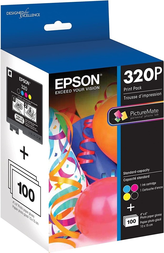 Epson T320P Original 320P Ink Cartridges 4 colors w/ Photo Paper Kit ...