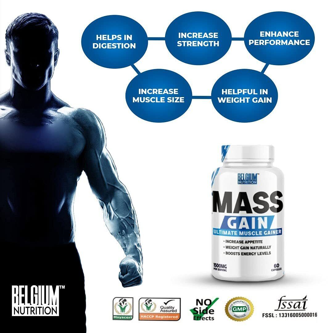 Belgium Nutrition Bulk Gain Mass & Weight Gainer Capsule for men&women ...