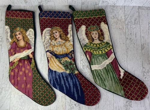 Vintage Needlepoint ANGEL Christmas Stockings Lot of 3 | eBay