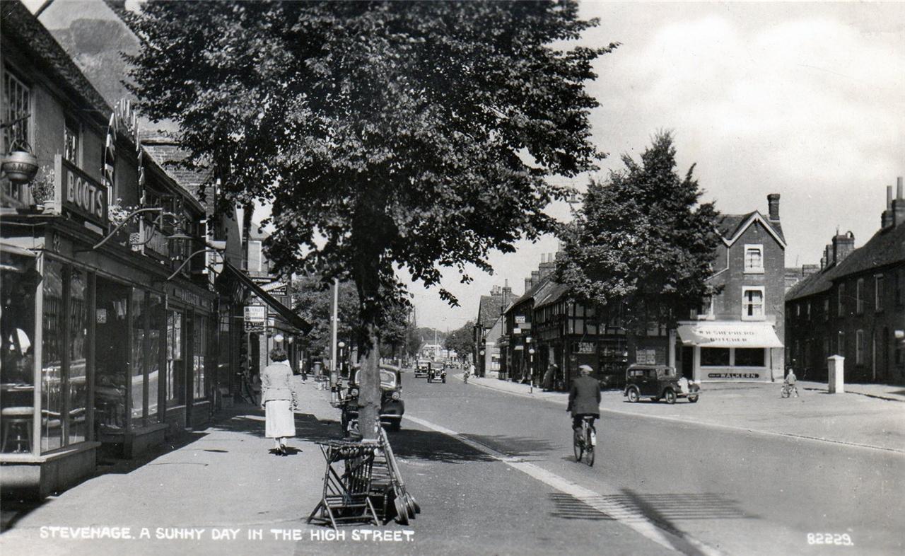 Stevenage High Street Sunny Day RP old postcard by Photochrom used 1950 ...